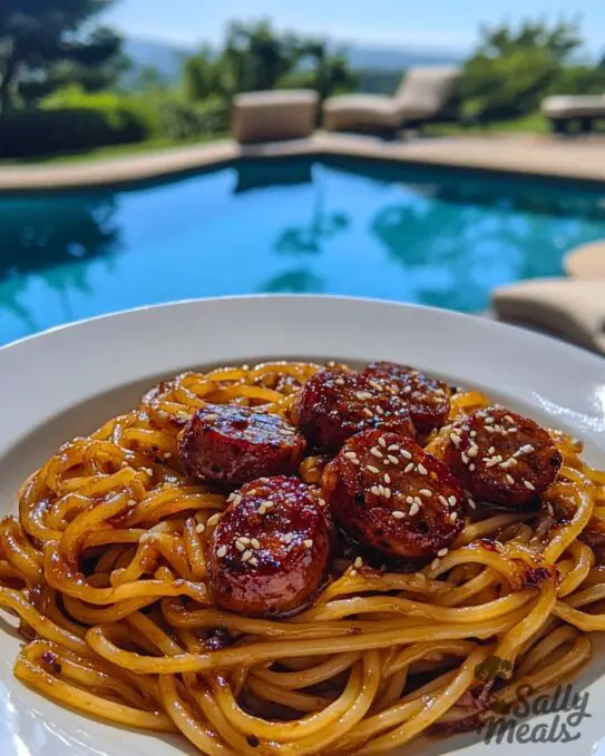 Sticky Honey Garlic Sausage Pasta Skillet - Sally Meals