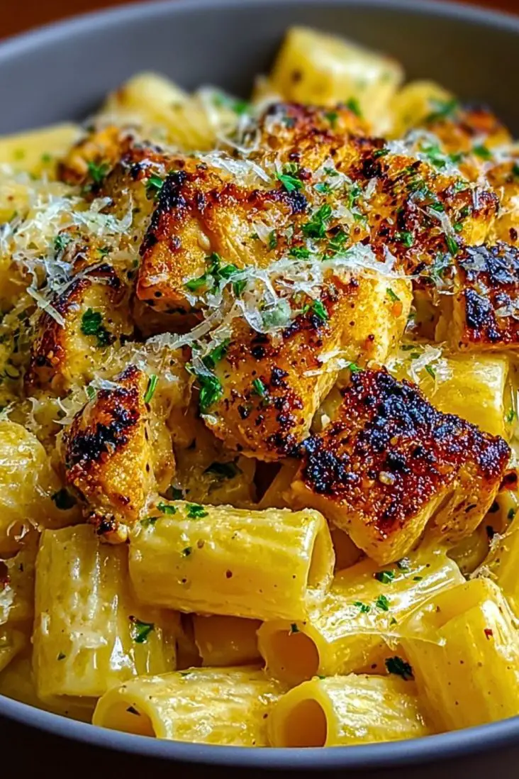 Creamy Garlic Butter Chicken Rigatoni with Parmesan Recipe - Sally Meals