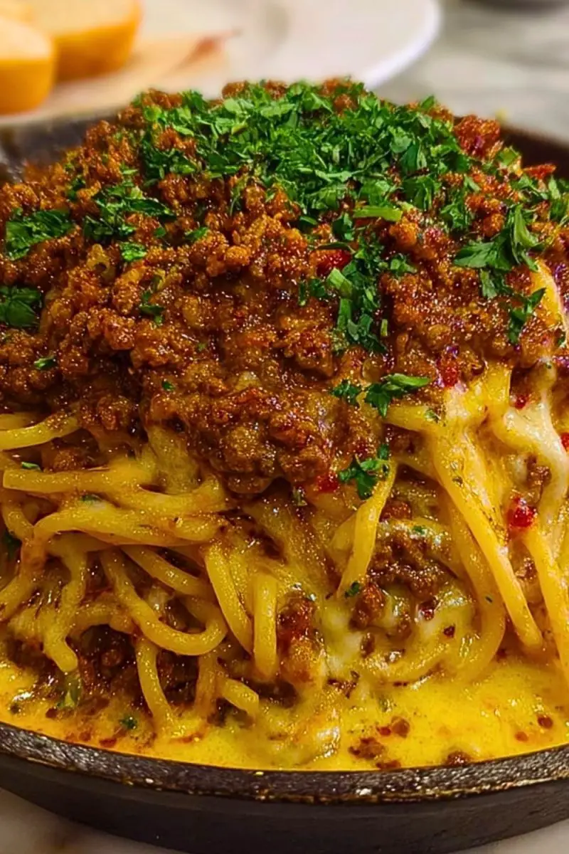 Creamy Cajun Beef Spaghetti with Three-Cheese Parmesan Sauce - Sally Meals
